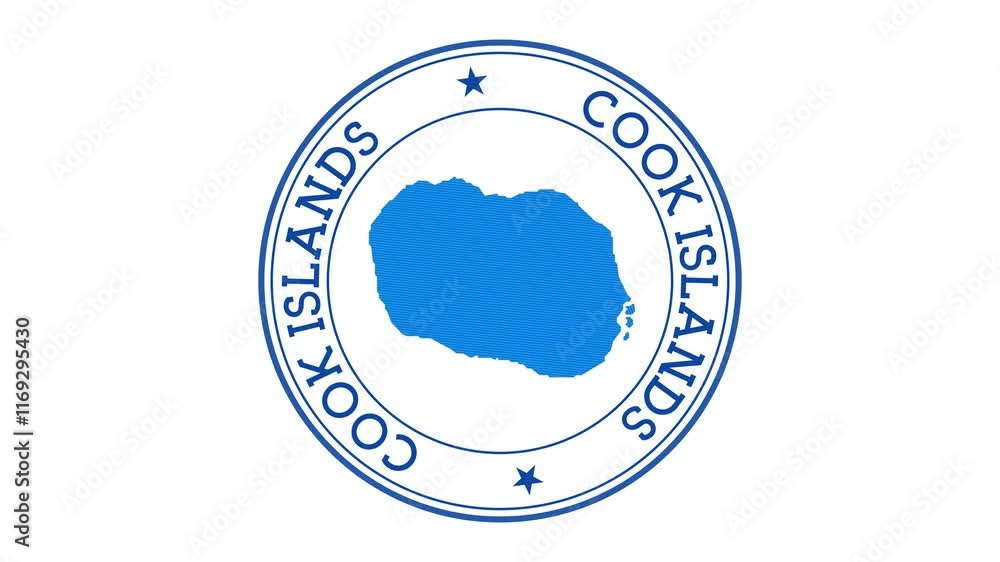 Cook Islands intro. Badge with the circular name and map of the island ...