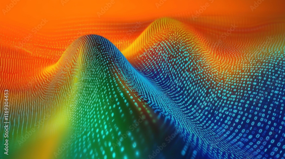 Glowing Waves of Binary Code: High-Resolution Digital Art in Vibrant ...