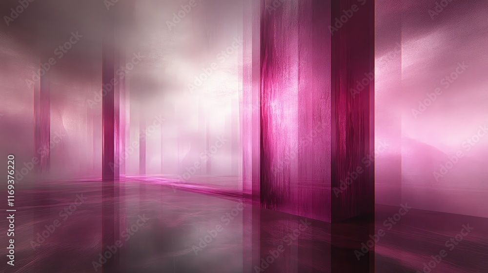Abstract pink room with pillars and glossy floor. Ideal for surreal or ...