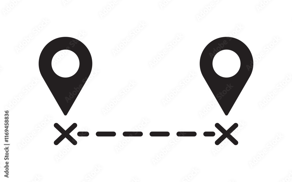 Route icon between two points with dotted path and location pin ...