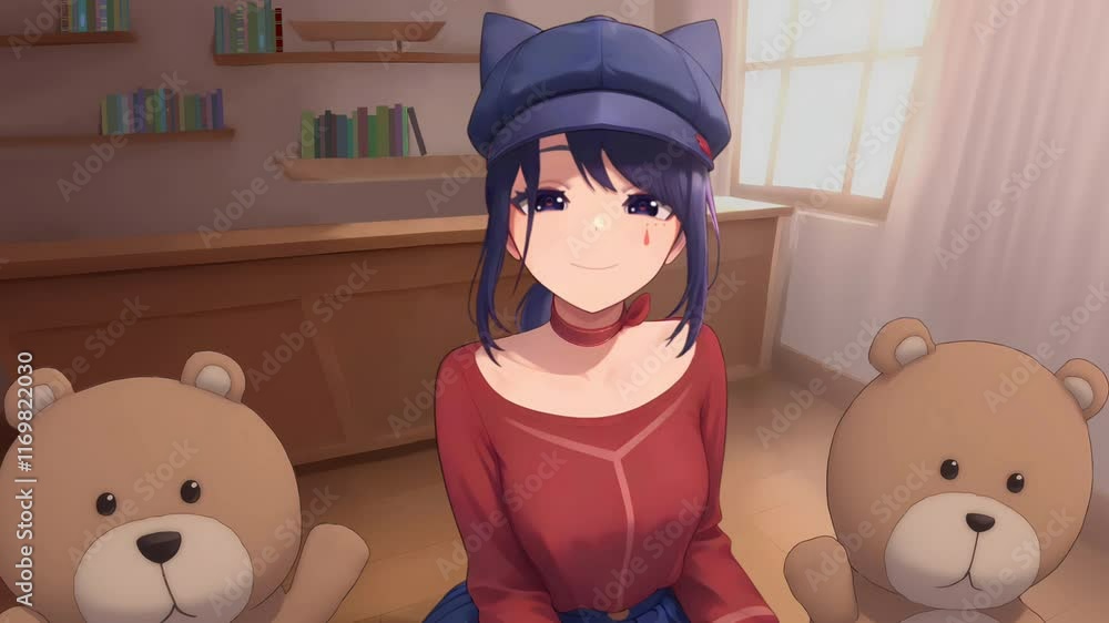 Cute anime girl in a cap, animated anime wallpaper for pc Stock Video ...