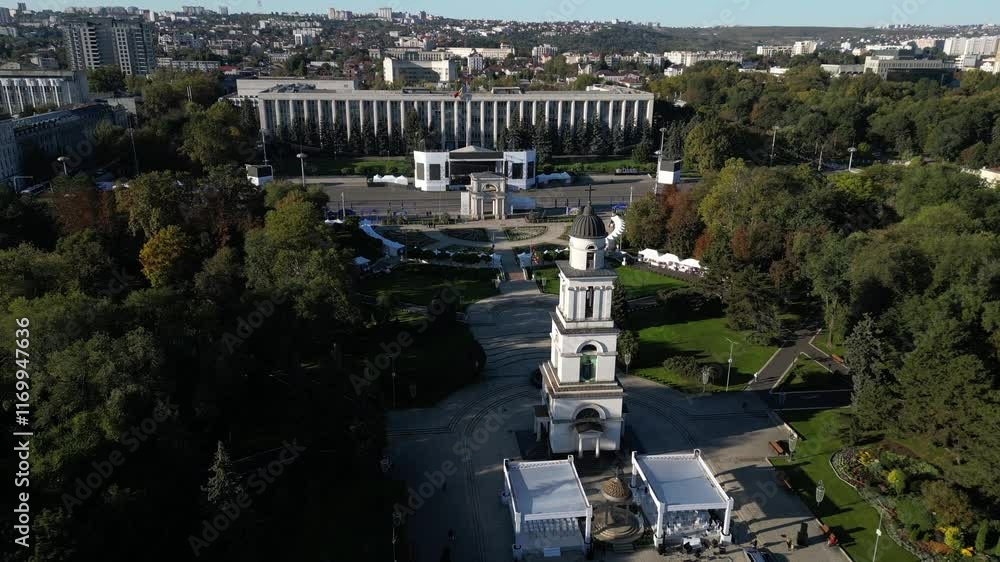 Aerial view of Chisinau, capital city of Moldova, drone fly above ...