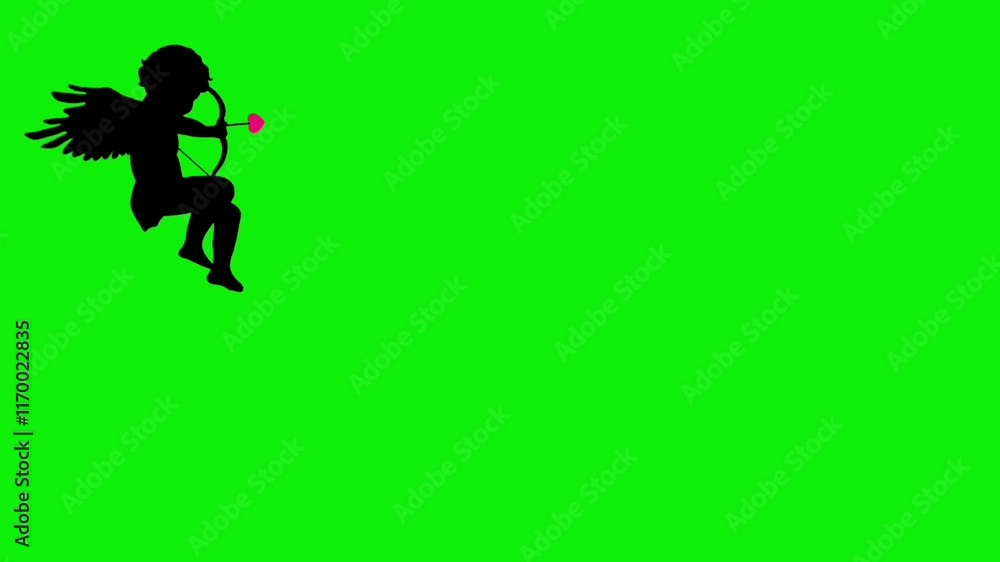 Cupid silhouette animation flying from bottom to the top of frame on ...