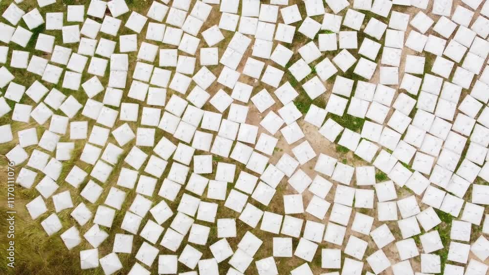 Rows of white shaped military-dragon-teeth defense anti-tank ...