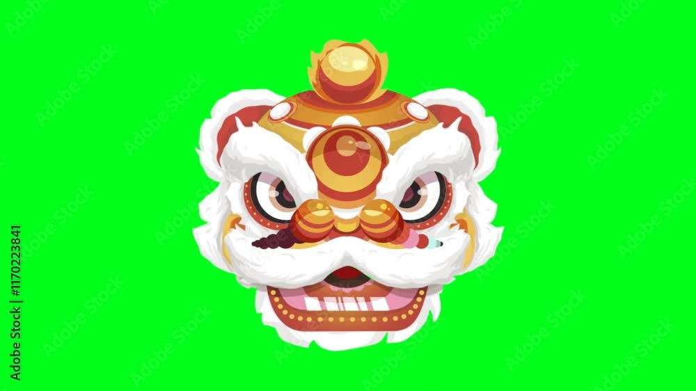Animated Chroma key video of a Chinese lion dance head, Chinese and ...
