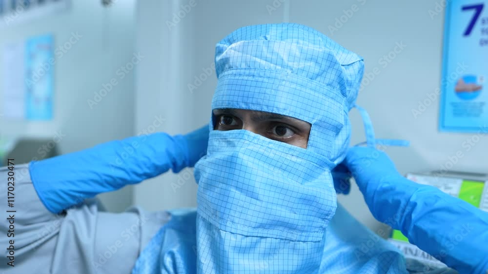 gowning process in medicine making, pharmaceutical factory. pharma ...