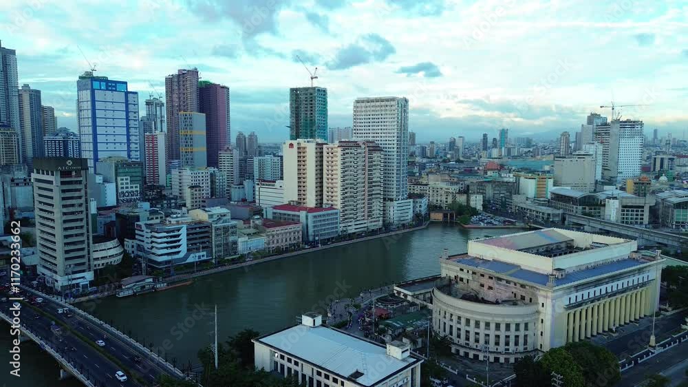 An elevated drone perspective of Intramuros in Manila, revealing a ...