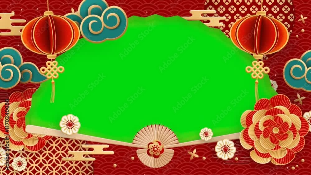 Chinese new year overlay animation, with chroma key copy space. Chinese ...
