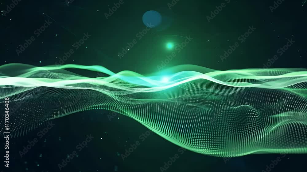 green particles flows seamlessly 4k wave glowing illustrating digital ...