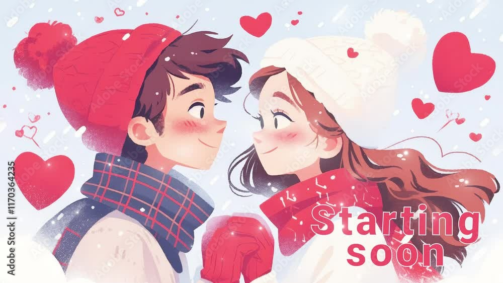 Two cheerful kids share a joyful moment surrounded by falling snow ...