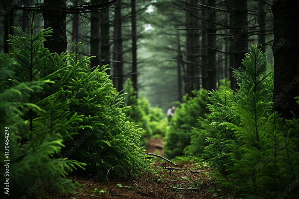 Path Through Majestic Pine Woodland: Towering Evergreens and the Scent ...