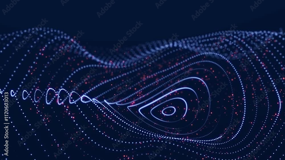 Big data visualization. Digital wave with many particles moving ...