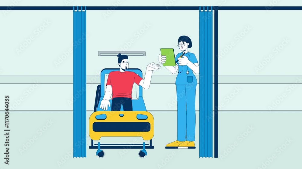 Vídeo do Stock: Nurse surveying patient about symptoms cartoon ...