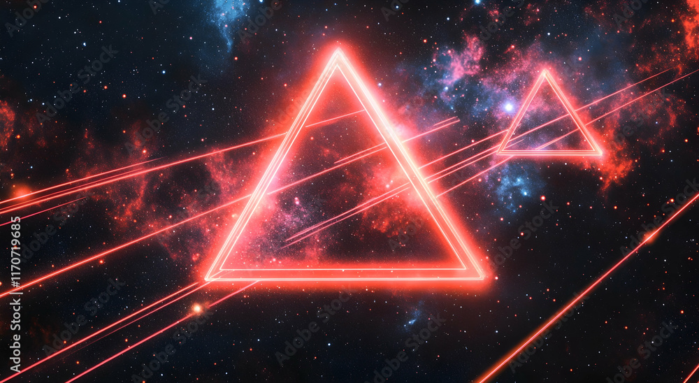 Poster Neon red and pink triangles in the shape of an isosceles ...