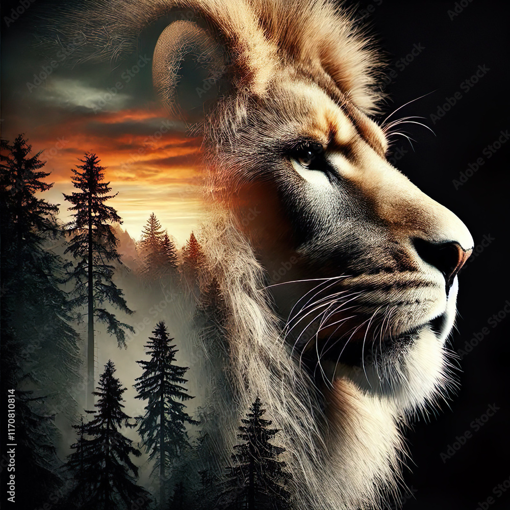 Poster, Foto A natural image that looks overlapping with the face of a ...