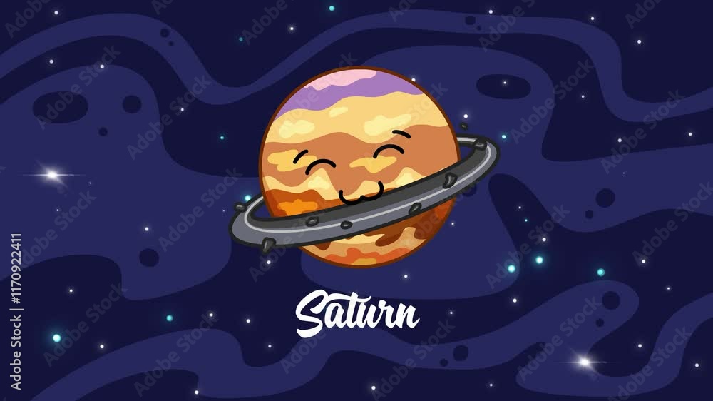Saturn planet animation vidio for astronomy science. Saturn planet cartoon with space astrology ...
