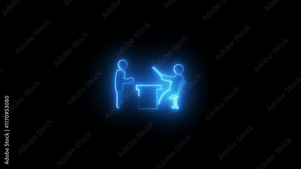 Glowing neon Teacher and student icon symbol animation. People speaking ...