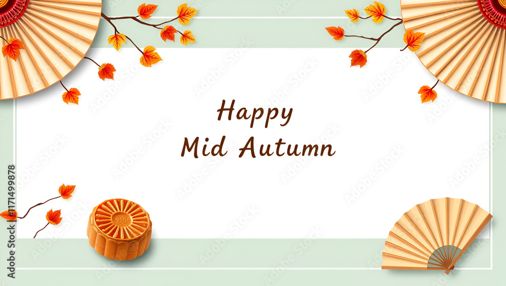 Mooncake and Fan Border Frame with Copy Space concept as A border frame ...