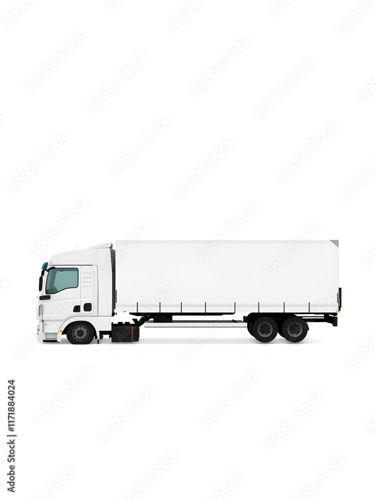 Blank white cargo truck with tented semi-trailer side view realistic ...