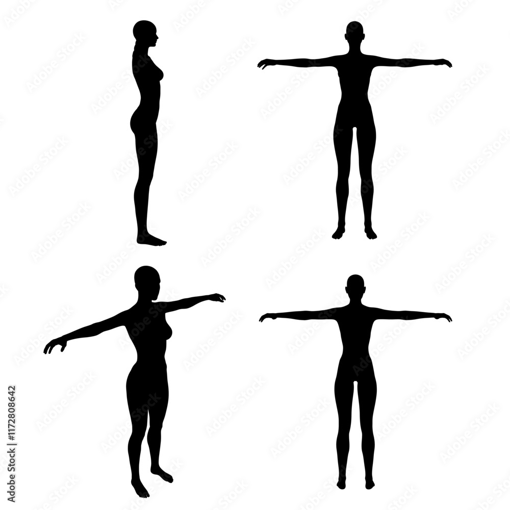 Four silhouettes of a woman in different poses. The first silhouette is ...