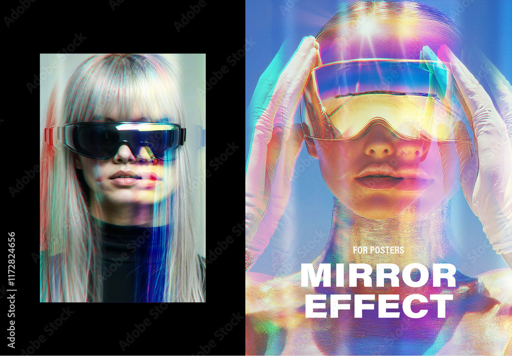 Fractal Mirror Poster Photo Effect Mockup Stock Template | Adobe Stock