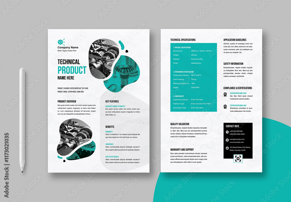 Technical Product Data Sheet Template Layout Stock Template | Adobe Stock