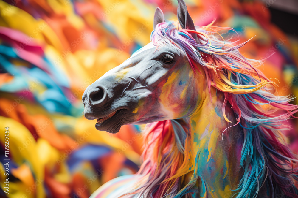 colorful horse, unicorn, harmonious rainnbow union of majestic equines ...