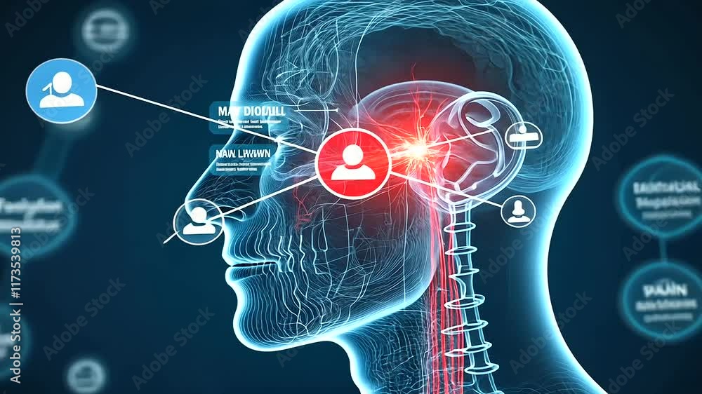 A D-illustrated facial nerve map highlighting the trigeminal nerve ...