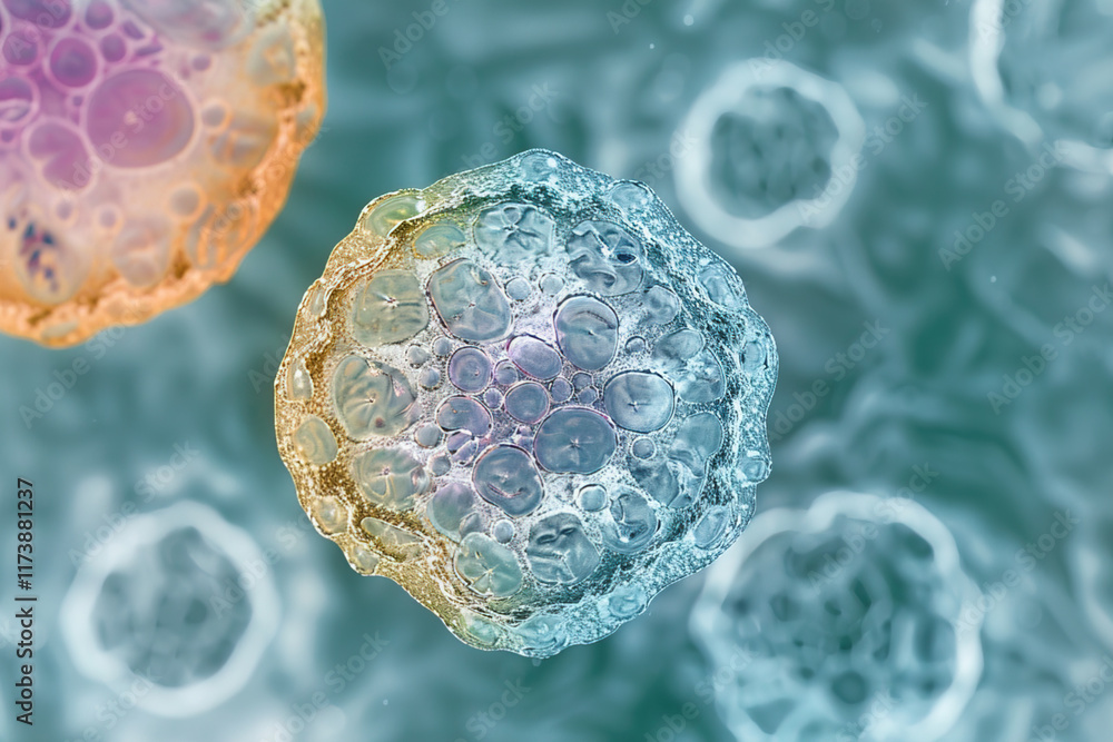 Photo & Art Print Human cells dividing and multiplying, biological ...