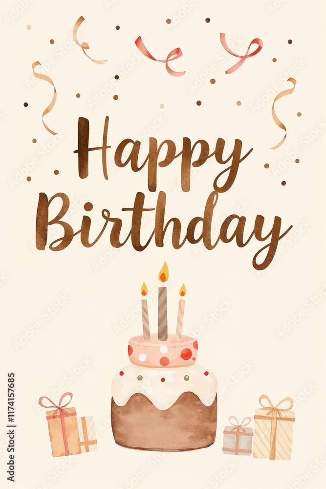 Natural earth tone watercolor painting with Happy Birthday text in ...