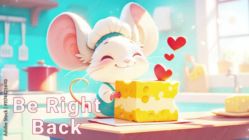 A happy mouse chef makes cheese hearts in a bright kitchen. Be Right ...