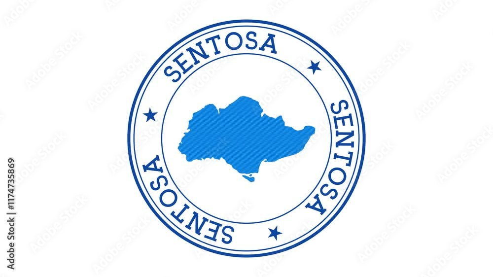 Sentosa intro. Badge with the circular name and map of island. Sentosa ...