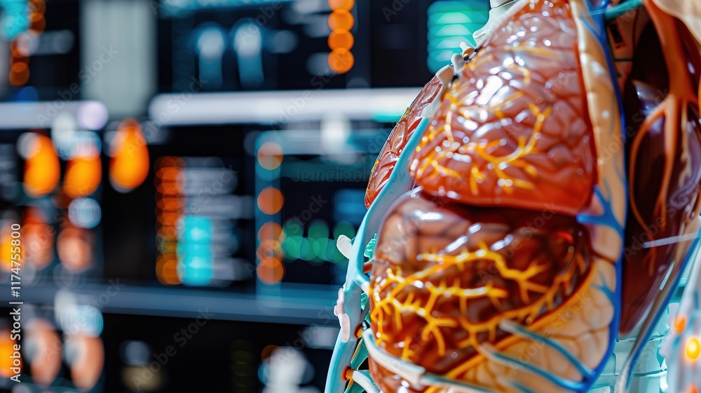 Detailed anatomical model showcasing organ lesions for medical ...