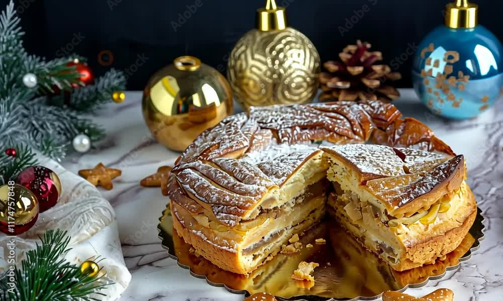 Galette des rois traditionnelle, feuilleté à la frangipane avec décor ...