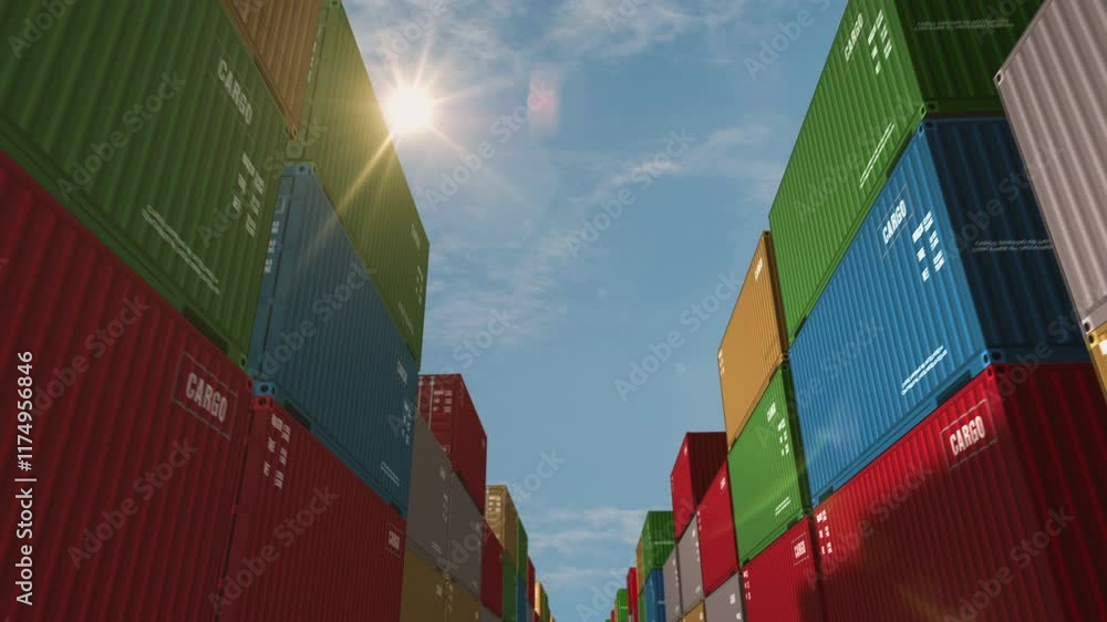 Cargo transport import export cargo containers in row seamless and ...