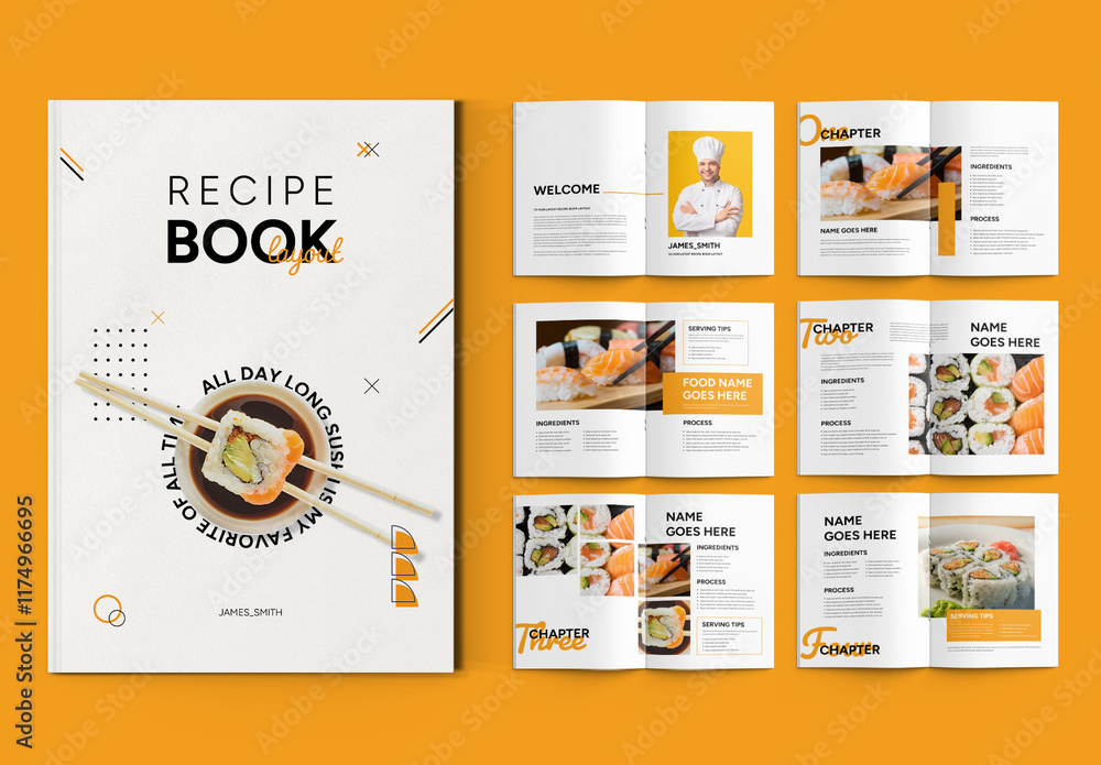 The Sushi Recipe Book Stock Template | Adobe Stock