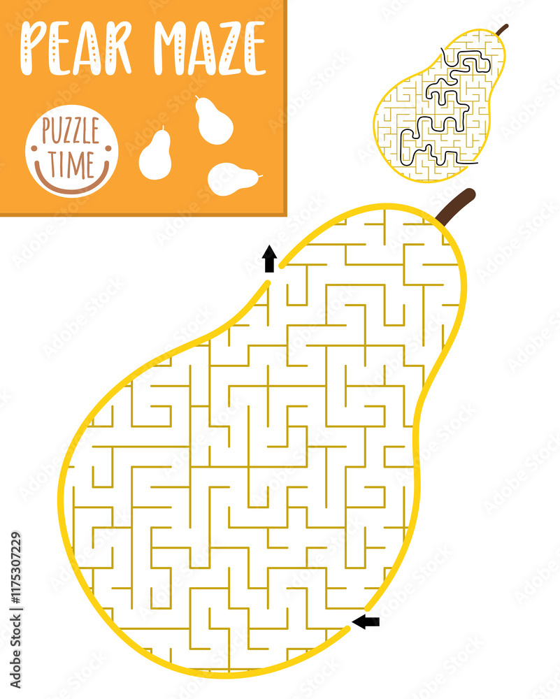 Fruit geometrical maze for kids. Preschool printable activity shaped as ...