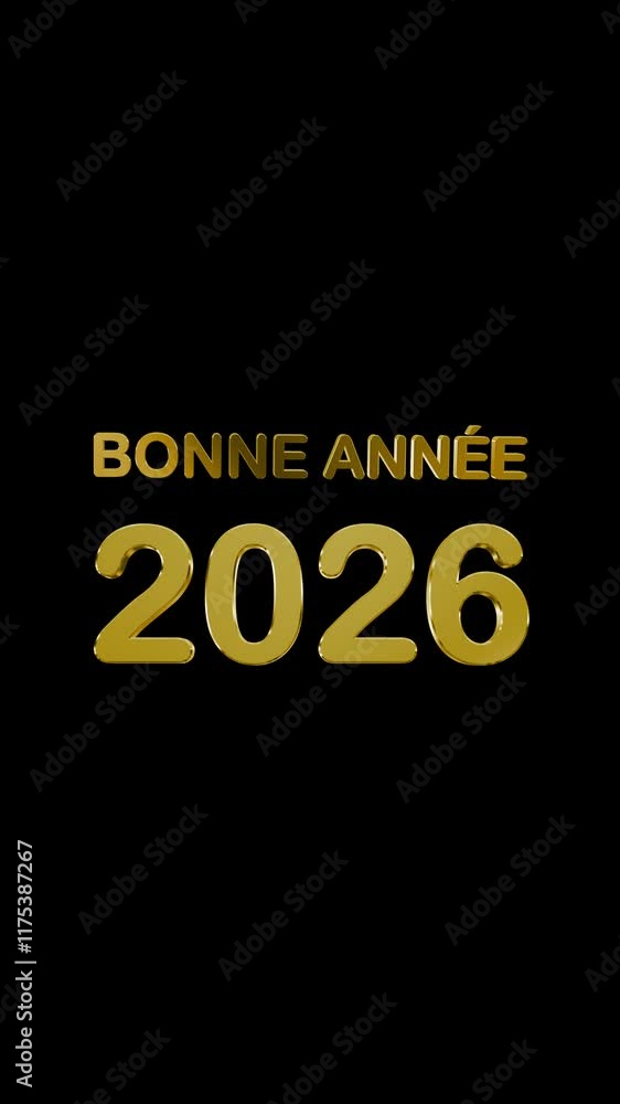 Vertical animation of Happy New Year 2026 (Bonne Année) wishes in ...