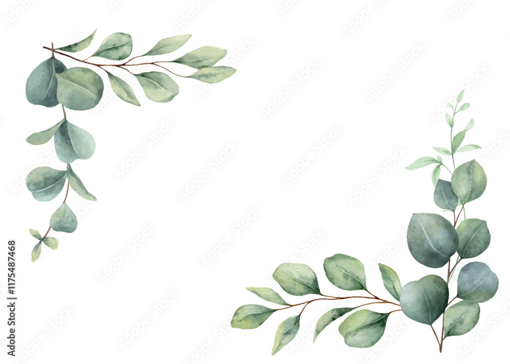 Green Leaves Corner Border Watercolor Hand Painted Corner Border Frame