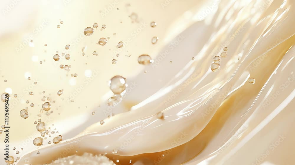 Silky translucent liquids splashing in slow motion, pearl white and ...