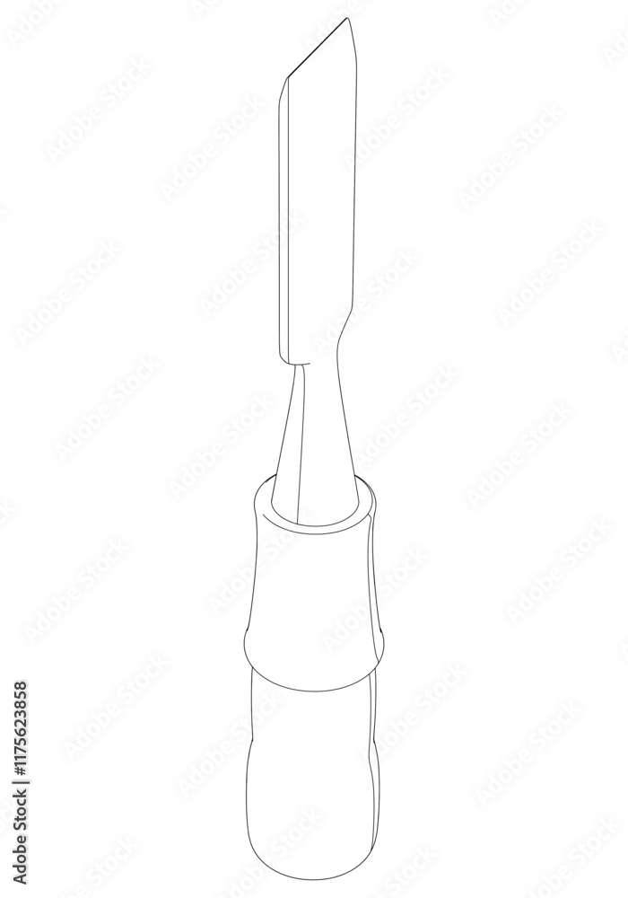 Wood Chisel Line Art Vector Illustration on White Background. High ...