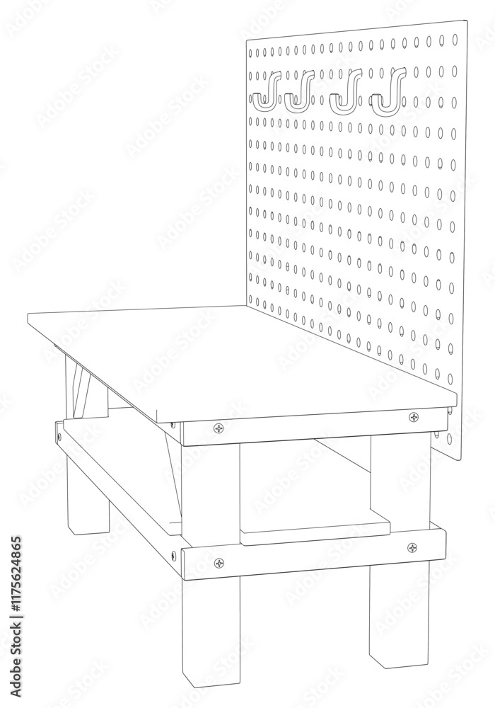 Workbench Line Art Vector Illustration on White Background. Functional ...