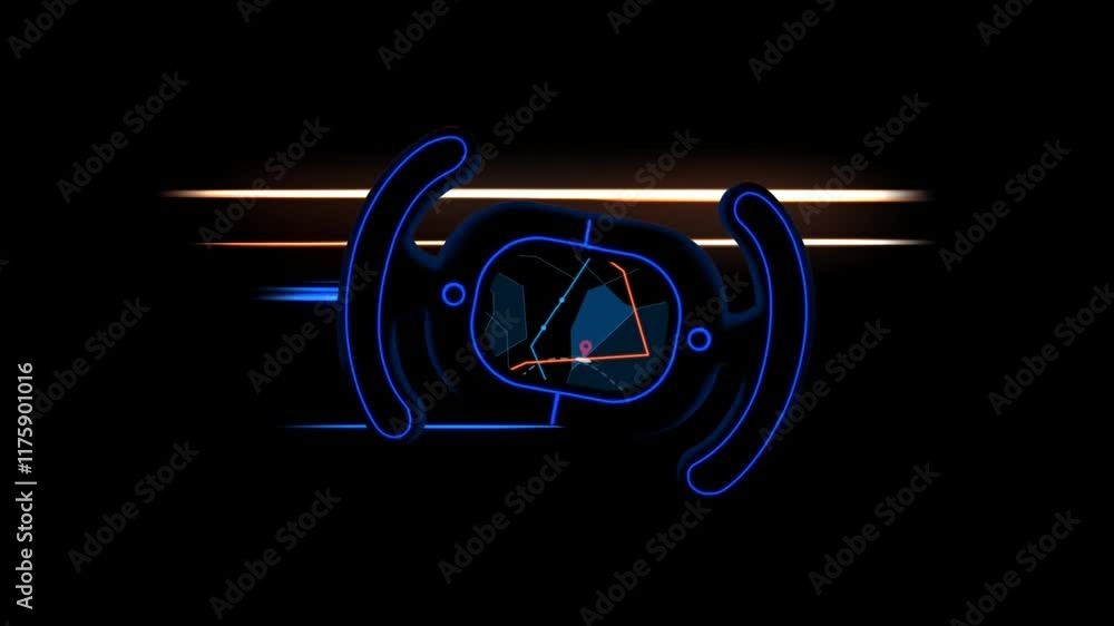The map on the steering wheel of the car animation with a black screen ...