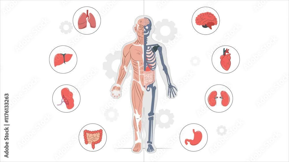 anatomy of the human body, human organs, skeleton, lungs, brain, child ...