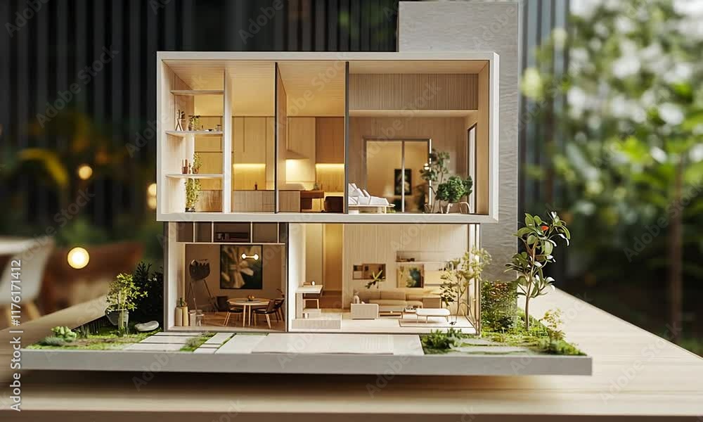 Architectural Model of a Modern Two-Story House with Detailed Interior ...