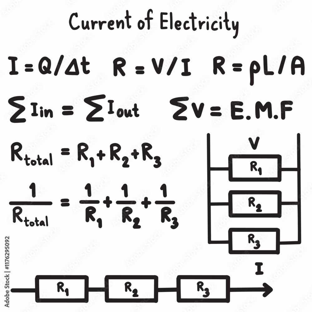 current of electricity formulas hand drawing illustrations Stock Vector ...