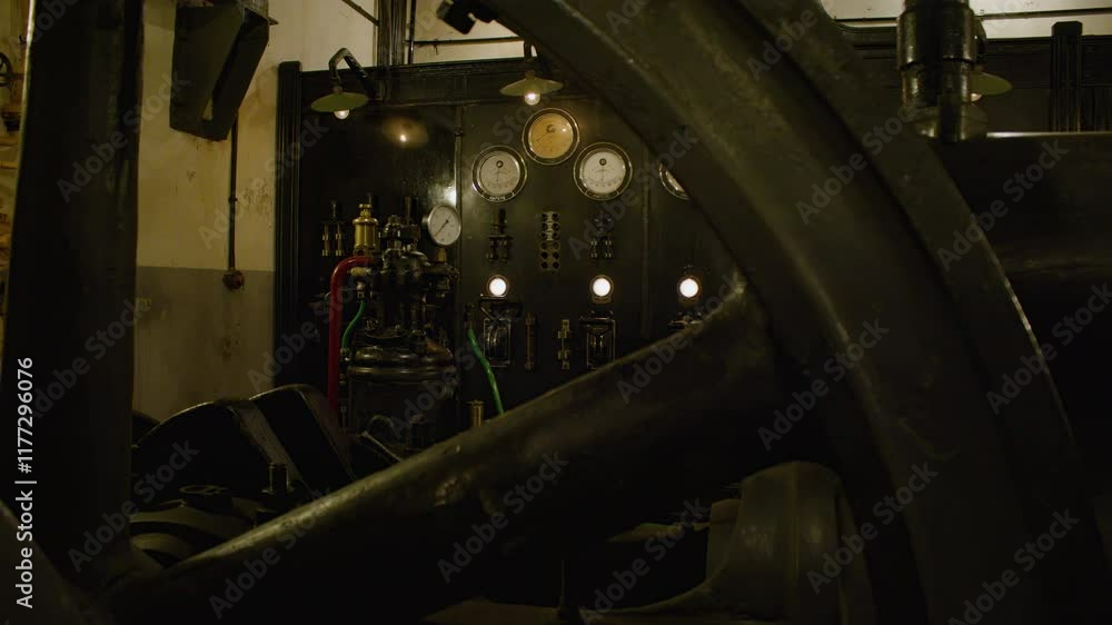 Video Stock Overview of an old style power room featuring control panel ...