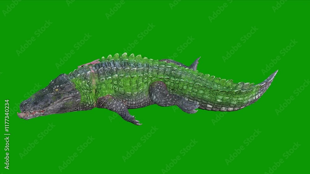 Alligator Swim Scene From Left Side-3D Rendering Animation On Green ...