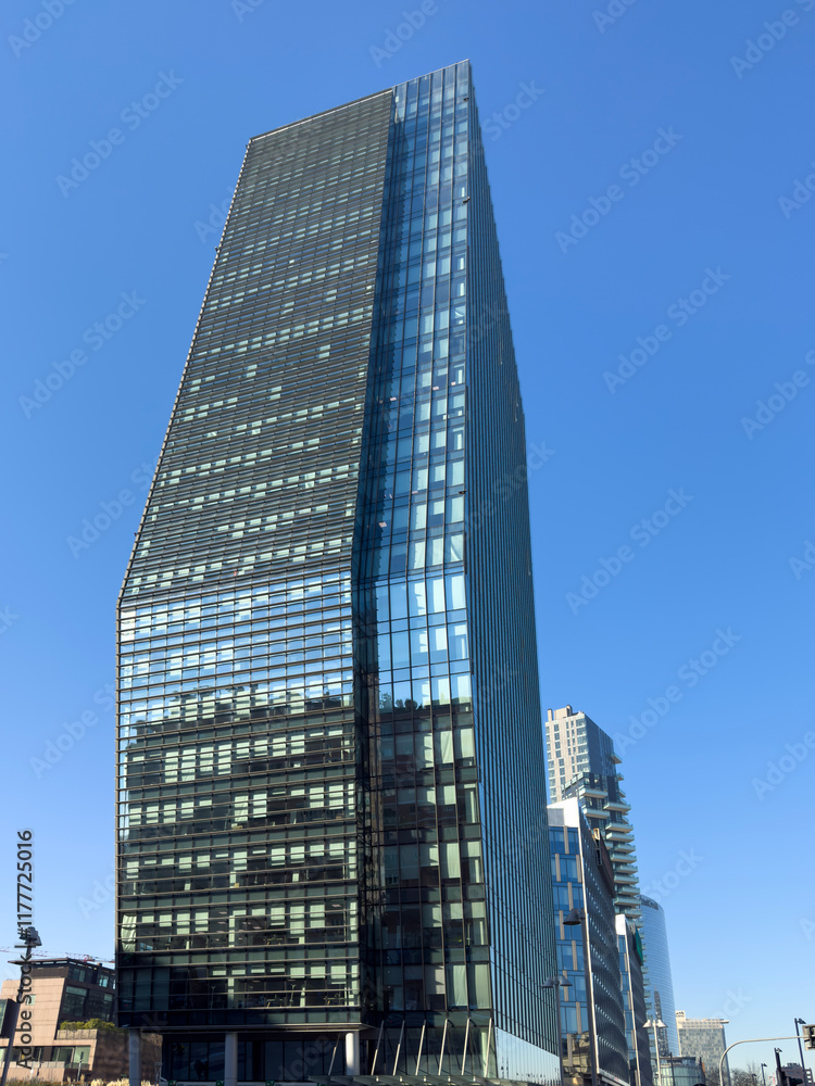 Milano, Italy. The iconic Diamond tower. Today headquarter of the BNP ...