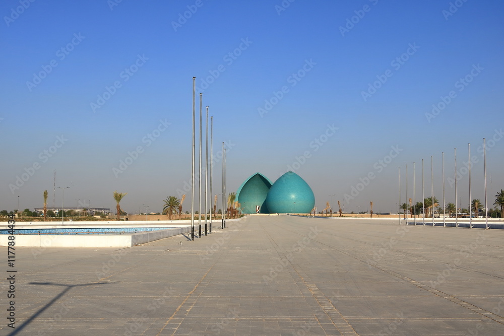 Baghdad, Bagdad, Iraq - November 14 2024: Split turquoise domes of Al ...